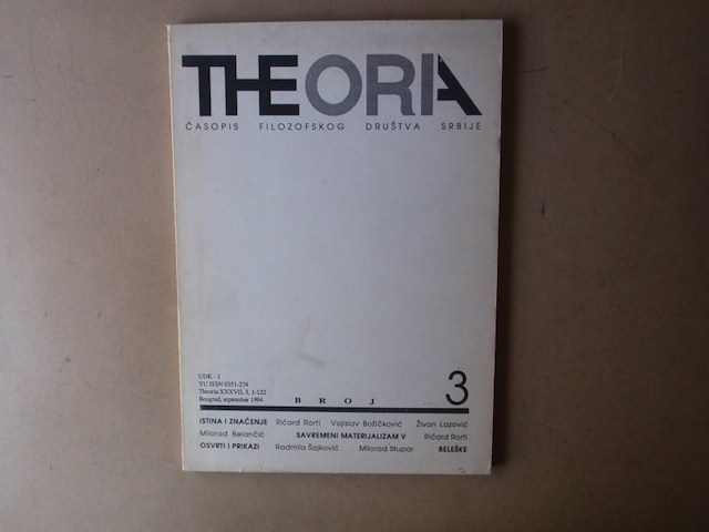 THEORIA 3 / 1994 : Časopis Filozofskog društva Srbije