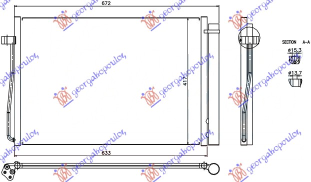 HLADNJAK KLIME BENZIN (58.7x42x16) BMW SERIES 5 (E60/61) (2003-2010) (OEM: 64502282939, 64508379885, 64509122825)