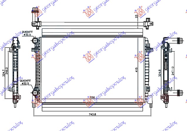 HLADNJAK MOTORA 1.6 16V (65×4 1.5×2.3) VW GOLF SPORTSVAN (2014-2018) (OEM: 5Q0121251HC, 5Q0121251T)