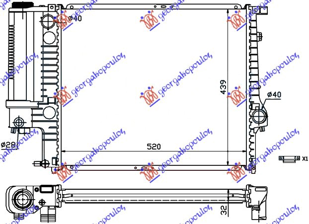 HLADNJAK MOTORA 1.6 – 1.8i/is (44×33) (=058906300) BMW SERIES 5 (E34) (1988-1995) (OEM: 17111719306)