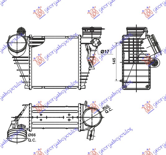 HLADNJAK INTERCOOLER 1.9TDI (18.3×18.9×8.5)ASZ SKODA OCTAVIA 4 (1997-2010) (OEM: 1J0145803E, 1J0145803M)