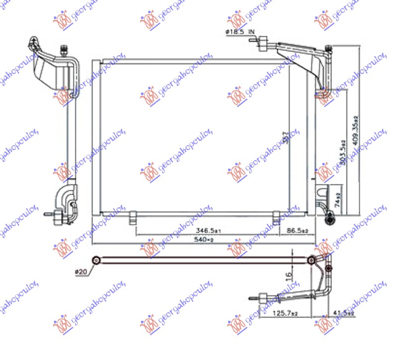 HLADNJAK KLIME 1.0 12v TURBO EcoBoost 18/18mm FORD FIESTA (2013-2017) (OEM: 1819980, 1856010)