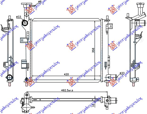 HLADNJAK MOTORA BENZIN (42×37) MANUAL KIA PICANTO (2015-2017) (OEM: 25310-1Y000, 25310-1Y100, 253101Y000)