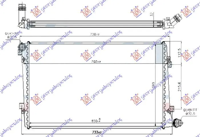 HLADNJAK MOTORA 1.9-2.0 TDi MANUELNI / AUT (65×44) VW CROSS TOURAN (2007-2010) (OEM: 1K0121251AK, 1K0121251AL, 1K0121251AM)