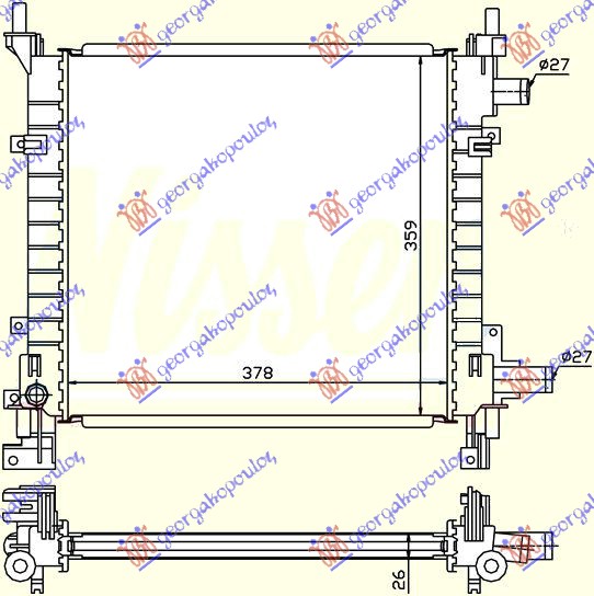 HLADNJAK MOTORA +A/C (38×36) FORD KA (1997-2008) (OEM: 1025533, 97KB8005CA)