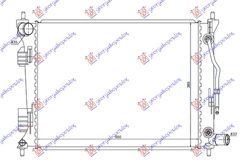 HLADNJAK MOTORA 1.4-1.6i AUTOMATIK BENZIN (500x380x16) HYUNDAI ACCENT (EXPORT TYPE) (2014-2018) (OEM: 253100U050, 253101R050, 253101R150)