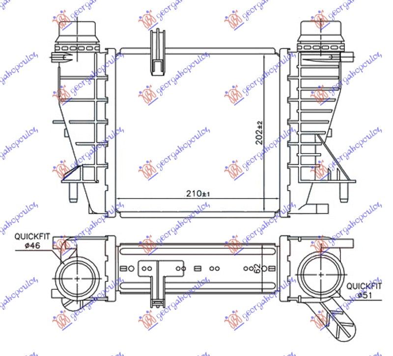 HLADNJAK INTERCOOLER 1.5 dCi DIZEL(210×202 RENAULT MODUS (2005-2008) (OEM: 144618748R)