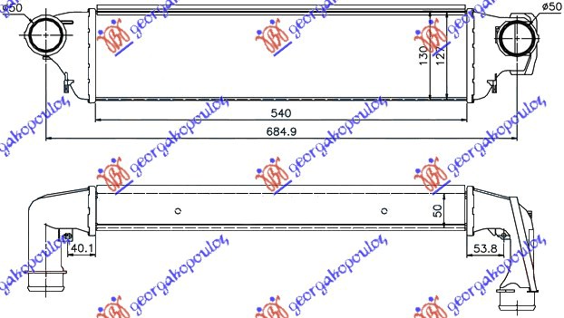 HLADNJAK INTERKULERA 2.0TD (54x129x50) (50/50) BMW SERIES 3 (E46) SDN (1999-2002) (OEM: 17512246795)