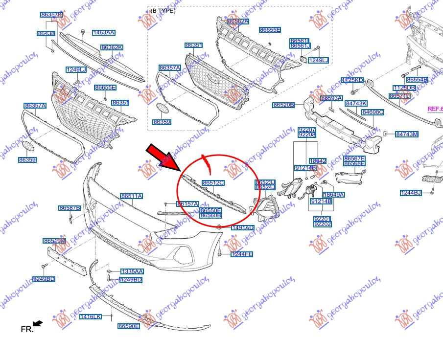 RESETKA PREDNJEG BRANIKA DONJI SREDNJI (O) HYUNDAI i30 HATCHBACK/TOURER (2017-2020) (OEM: 86561-G4000, 86561G4000)