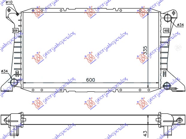 HLADNJAK MOTORA 2.0 BENZIN ( – AC) (60×33.3 FORD TRANSIT (1995-2000) (OEM: 1030491)