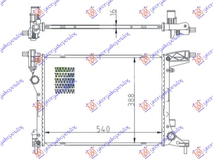 HLADNJAK MOTORA 1.4 (70KW) MANUAL BENZIN 54×41 FIAT TIPO (2016-2021) (OEM: 52015580, 52052603)