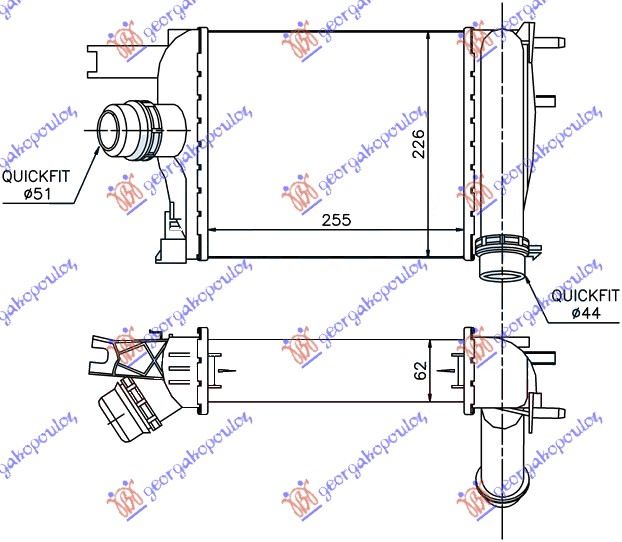 HLADNJAK INTERCOOLERA BENZIN-DIZEL (255x226x62) DACIA LOGAN-MCV (2012-2016) (OEM: 14496-5154R, 144965154R)