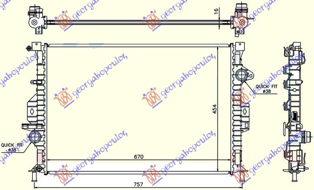 HLADNJAK MOTORA BENZIN/DIZEL MANUALNI (670x454x16) FORD MONDEO (2007-2011) (OEM: 1457605, 1582563, 6G918005DC)