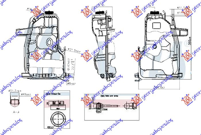 POSUDA ZA ANTIFRIZ 4.0 L BENZIN RANGE ROVER (1994-2002) (OEM: AH428A080BC, LR010966, LR023077)