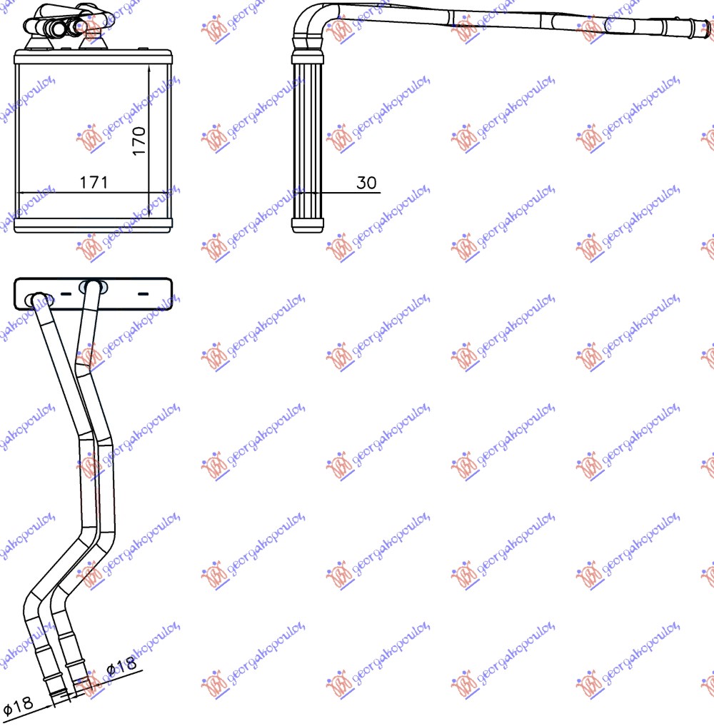 GREJAC KABINE (170x171x30) FORD FIESTA (2013-2017) (OEM: 1573046, 1743436, 8V5118B539AA)