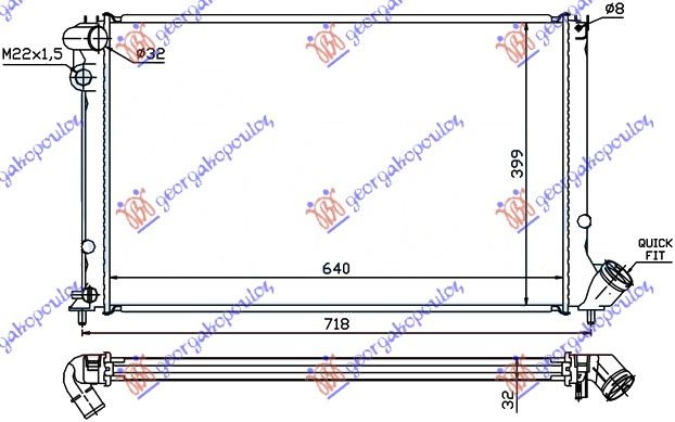 HLADNJAK MOTORA 2.01 – 16V+A/C (64×40)MANUALNI PEUGEOT 406 SDN (1996-2005) (OEM: 1301GE, 1330.78, 1330.Q4)