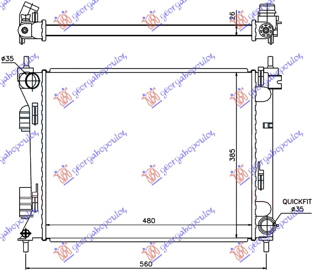 HLADNJAK MOTORA 1.1-1.4 CRDi (48×38.5×26) HYUNDAI i20 (2012-2014) (OEM: 253104P700)