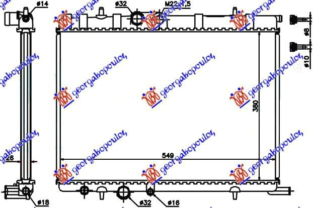 HLADNJAK MOTORA 1.1-1.4i8V-1.4-1.6i16V 02-(38×5 PEUGEOT 206 (1998-2009) (OEM: 1330-B3, 1330.N2, 1330B3)