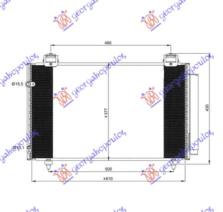 HLADNJAK KLIME BEN DIZ 04- (610x370x16) TOYOTA COROLLA (E 12) H/B-L/B (2004-2006) (OEM: 88450-02240, 8845002240, 8845002260)