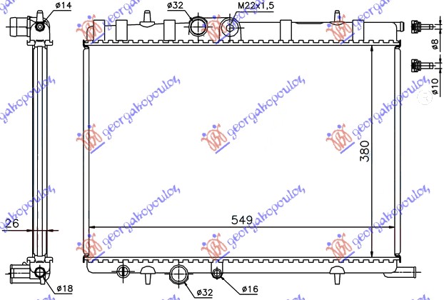 HLADNJAK MOTORA 1.6 16V +/ – A/C (38x55x1.8) CITROEN XSARA PICASSO (1999-2007) (OEM: 1330.69, 1330.74, 133069)