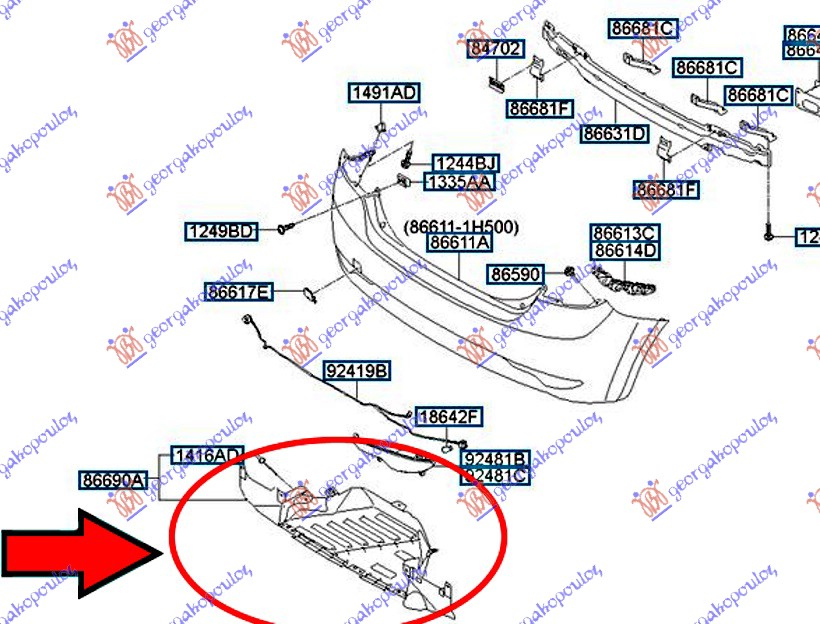 LAJSNA ZADNJEG BRANIKA DONJA (O) KIA CEED 3D (2010-2013) (OEM: 86690-1H200, 866901H200)