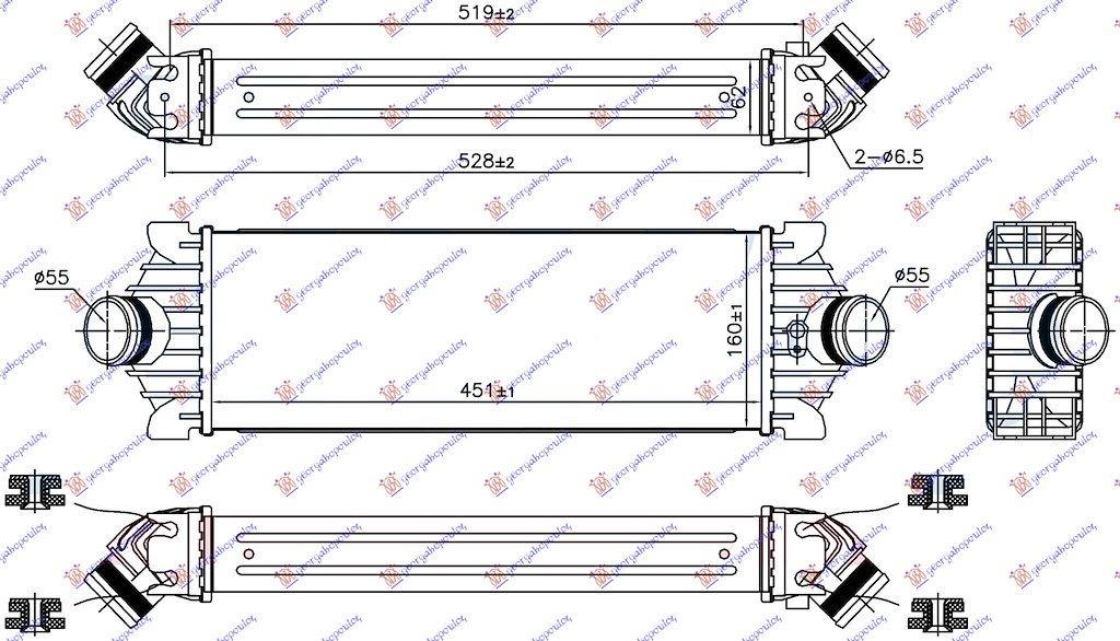 HLADNJAK INTERCOOLER 2.2 TDCI (451x160x62) FORD TRANSIT (2006-2013) (OEM: 1748579, 1748585, 1771034)