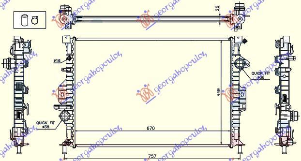 HLADNJAK MOTORA BENZIN/DIZEL AUTOMATIK (670×449) FORD GALAXY (2011-2015) (OEM: 1433321, 1778038, 36002451)