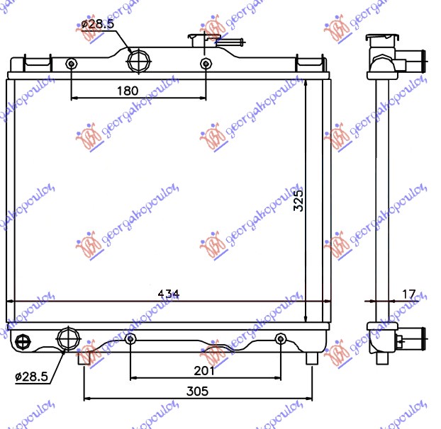 HLADNJAK MOTORA 1.0 – 1.3 (32.5×43.5) TOYOTA STARLET (EP 91) (1996-1999) (OEM: 16400-11320, 1640011320)