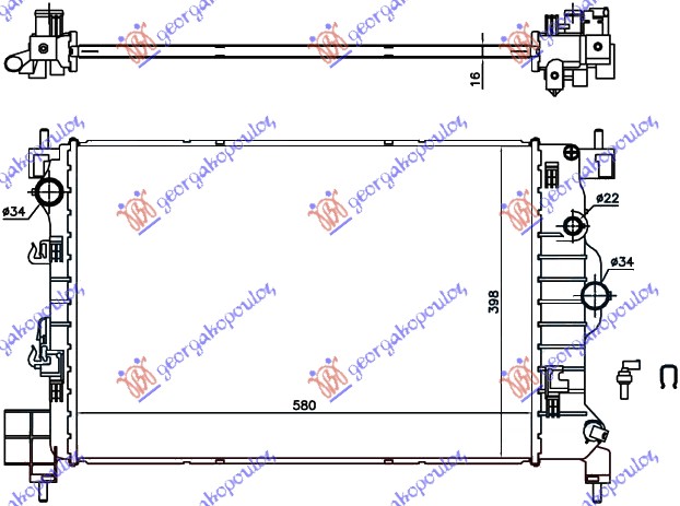 HLADNJAK MOTORA 1.6 16V BENZIN MANUAL (580X400X16) CHEVROLET AVEO SDN-H/B (2012-) (OEM: 95316030)