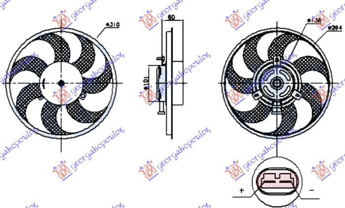 VENTILATOR BEN-DIZ MOT+ELI (300)PRIK.NA MOT. MERCEDES VITO (W639) & VIANO (2004-2010) (OEM: 6395000593)