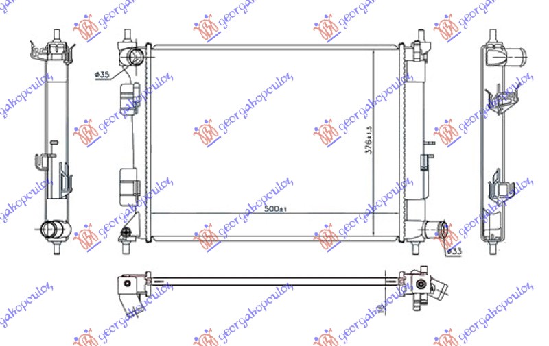 HLADNJAK 1.2-1.4i BENZIN MANUAL (500x375x16) HYUNDAI i20 (H/B) (2014-2018) (OEM: 25310C8000)