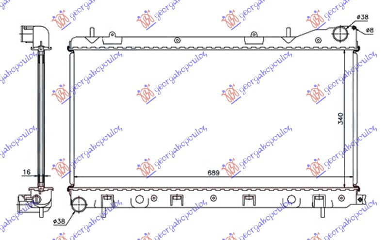 HLADNJAK MOTORA 2.0 S TURSKA (340x710x16)MANUAL SUBARU FORESTER (1998-2002) (OEM: 45111FC310, 45111FC330, 45199FC330)