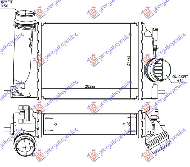 HLADNJAK INTERKULERA 1.5 DCi (282×2 17×62) NISSAN X-TRAIL (2014-2017) (OEM: 14461-4EA0A, 144614EA0A)