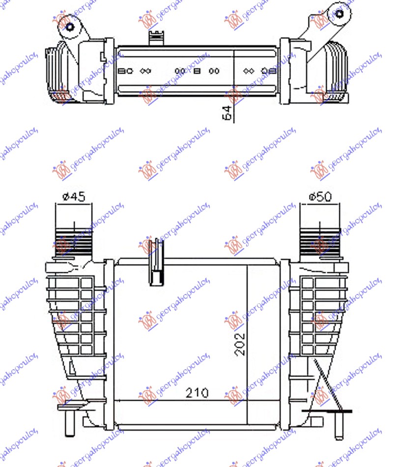 HLADNJAK INTERCOOLER 1.5 DIZEL (210x205x64) NISSAN NOTE (2006-2013) (OEM: 14461-JX51A, 144619U21A, 14461JX51A)