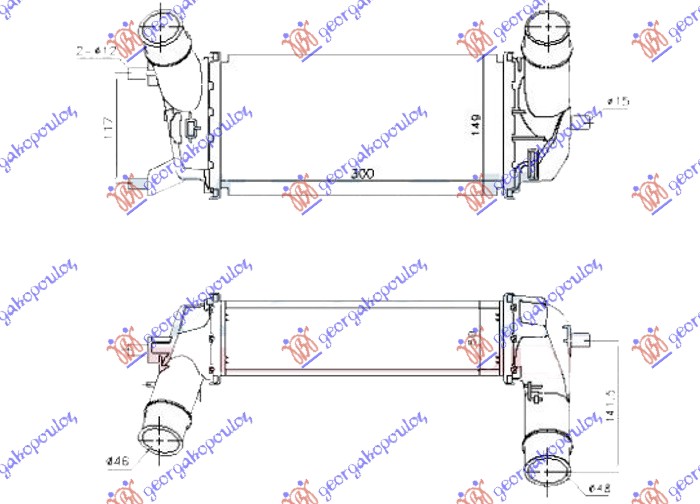 HLADNJAK INTERCOOLERA 1.0 ECOBOOST BENZIN 300x147x80 FORD FIESTA (2017-) (OEM: 2068430, 2163154, H1BG6K775AB)