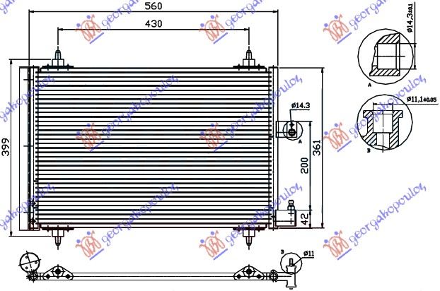 HLADNJAK KLIME A/C 99- BEN/DIZ (52×36) PEUGEOT 406 COUPE (1996-2005) (OEM: 6453EC)