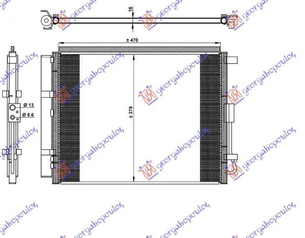 HLADNJAK KLIME 1.6 T-GDI BENZIN (48.5×38.3×1.2 HYUNDAI i30 5D (2012-2014) (OEM: 97606A2000, 97606A7000)