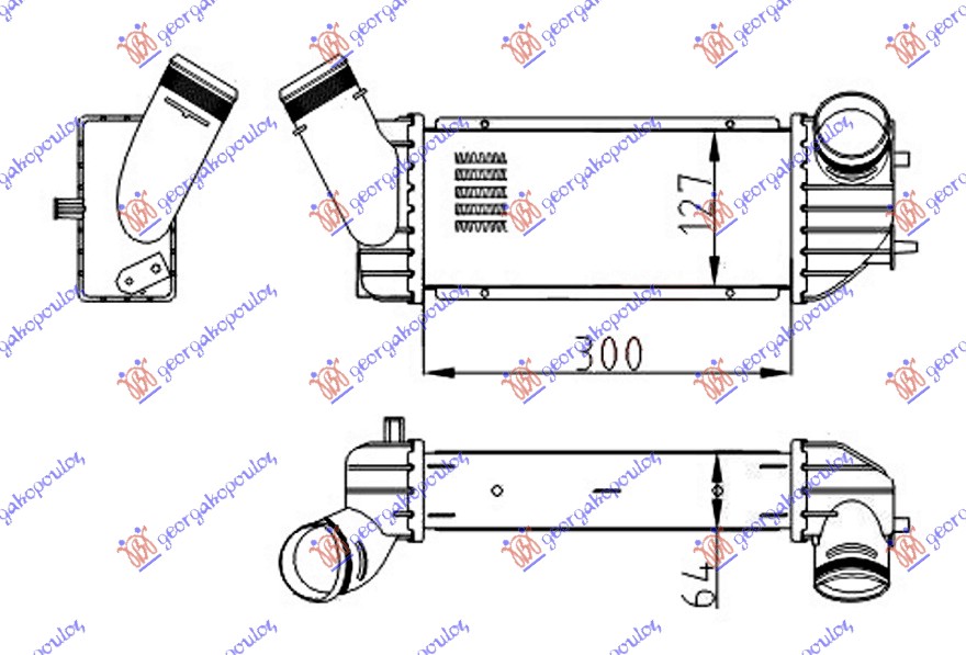 HLADNJAK INTERCOOLER 2.0 HDi DSL (300x125x64 PEUGEOT 307 (2001-2005) (OEM: 0384F6, 9636635380)