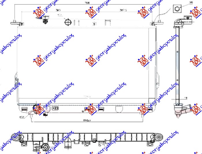 HLADNJAK MOTORA 2.0-2.4-2.5-2.7 BENZIN 400×724 HYUNDAI SONATA (2001-2005) (OEM: 2531038001, 2531038005)