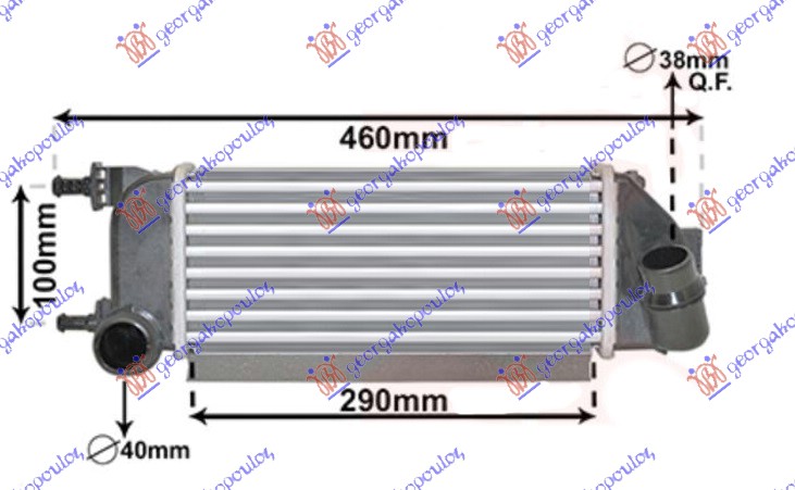 HLADNJAK INTERCOOLER 1.3 MJTD DIZ (290x130x64) FIAT 500 (2007-2015) (OEM: 52002837)