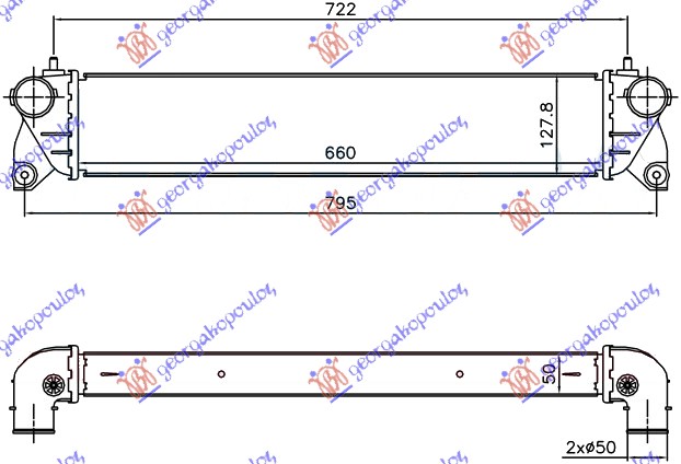 HLADNJAK INTERCOOLER 1.6-1.9 JTD (660x127x50) FIAT SEDICI (2007-) (OEM: 13620-79J50, 1362079J50)