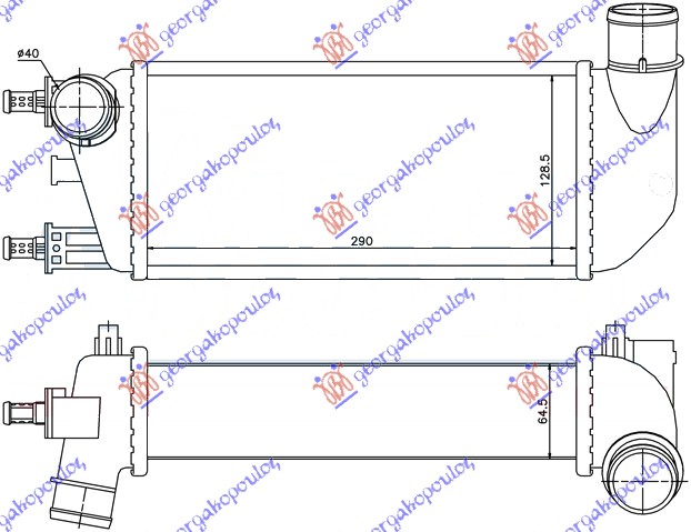 HLADNJAK INTERCOOLERA 1.3JTD (29x13x6.4) FIAT 500 (2015-) (OEM: 1541416, 1560794, 51787495)