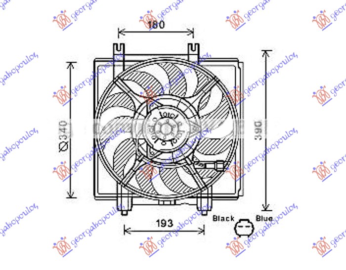 VENTILATOR KOMPLET 2.5 TURBO (342mm) 2PIN SUBARU LEGACY/OUTBACK (2010-2015) (OEM: 73310FG001, 73310FJ002, 73310FJ003)