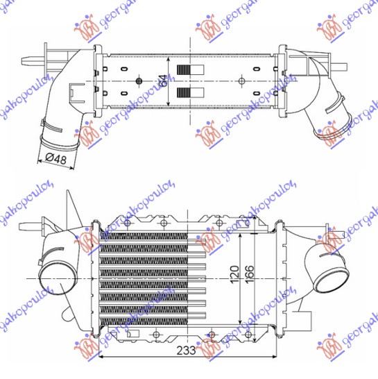 HLADNJAK INTERCOOLER 2.0-2.2TDI 16V (233×128) OPEL VECTRA B (1999-2002) (OEM: 1300403)