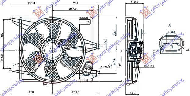 VENTILATOR KOMPLET 1.4-1.6 BENZIN (38cm) DACIA SANDERO (2008-2012) (OEM: 6001550769)