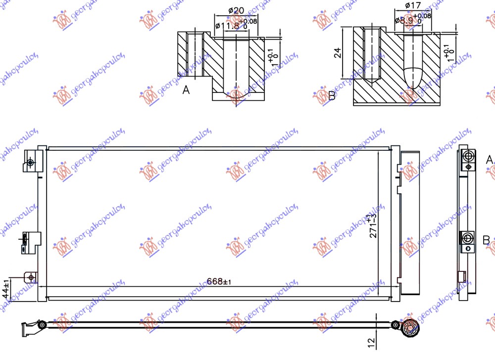 HLADNJAK KLIME 1.0 – 1.4TURBO BENZINZ. (637×280 x 12 OPEL CORSA E (2015-2019) (OEM: 1850742, 13486480)