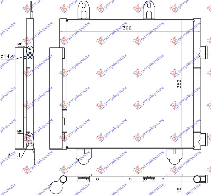 HLADNJAK KLIME SVI MODELI (388x352x16) CITROEN C1 (2014-) (OEM: 88450YV020, B000995480)