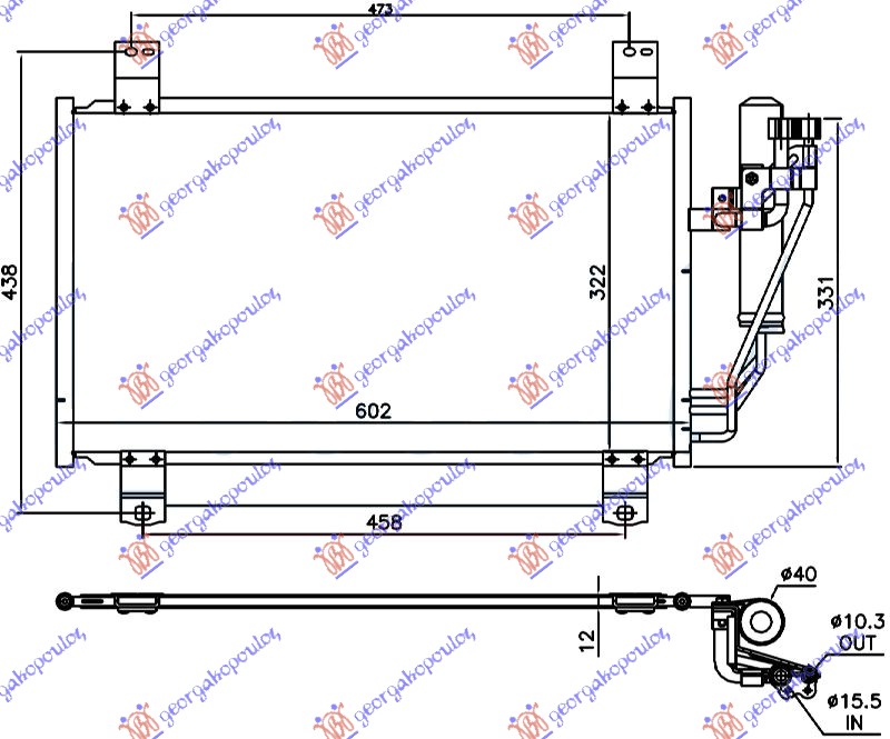 HLADNJAK KLIME 2.0i BENZIN (56.8×32.6×1.2) MAZDA 2 (2020-2022) (OEM: DB3R61480, DB3R61480A, DB5H61480A)