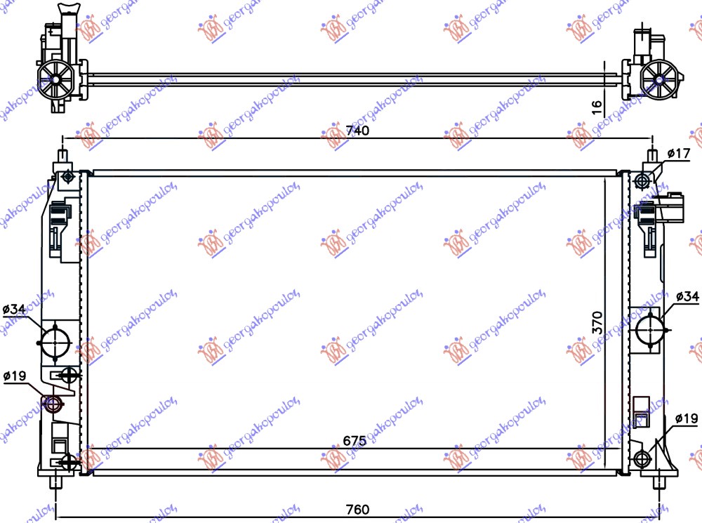 HLADNJAK MOTORA 1.8 HIBRID (675×370 x 16) TOYOTA PRIUS (2016-2019) (OEM: 16400-0T370, 16400-37310, 164000T370)