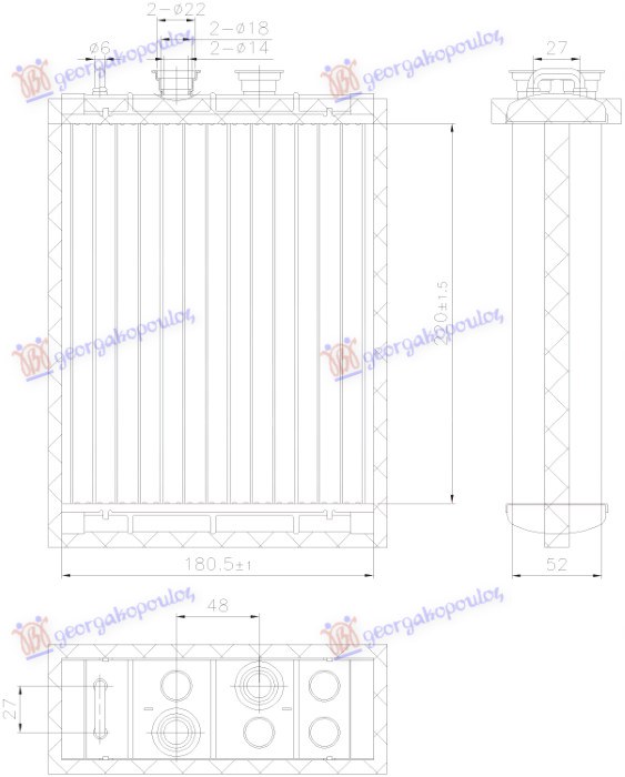 GREJAC KABINE +/-AC (220x181x52) VOLVO XC90 (2014-2020) (OEM: 31404462, 31497076, 31694082)